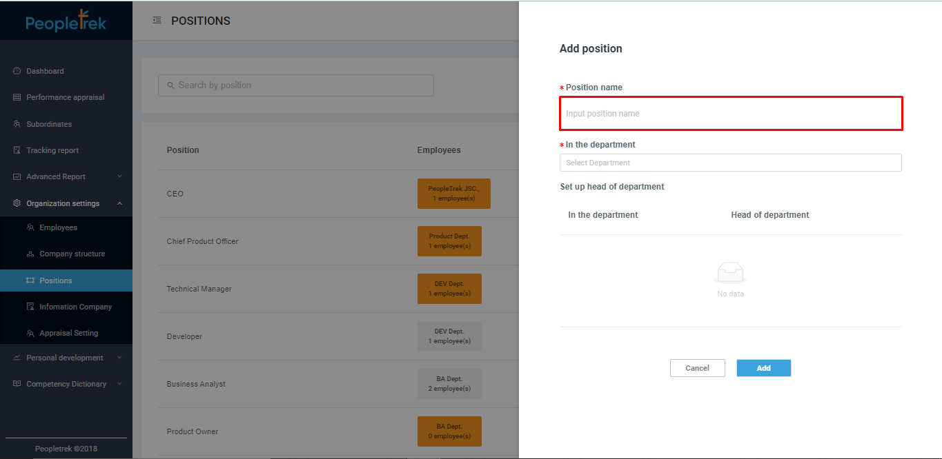 Create Position - PeopleTrek