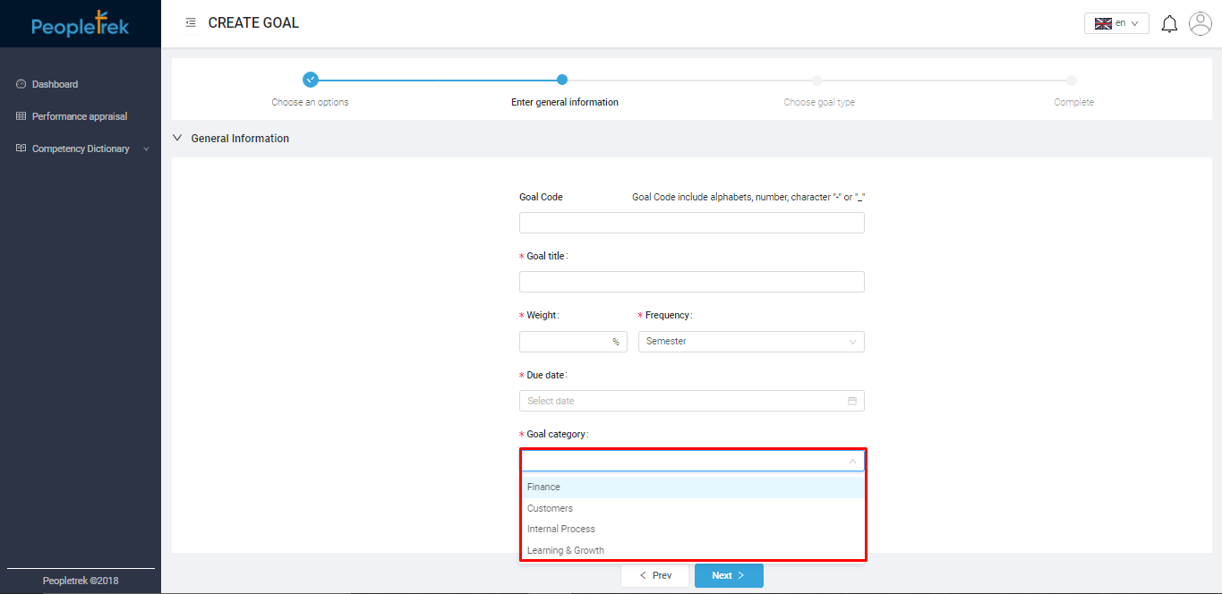 Create goal - PeopleTrek