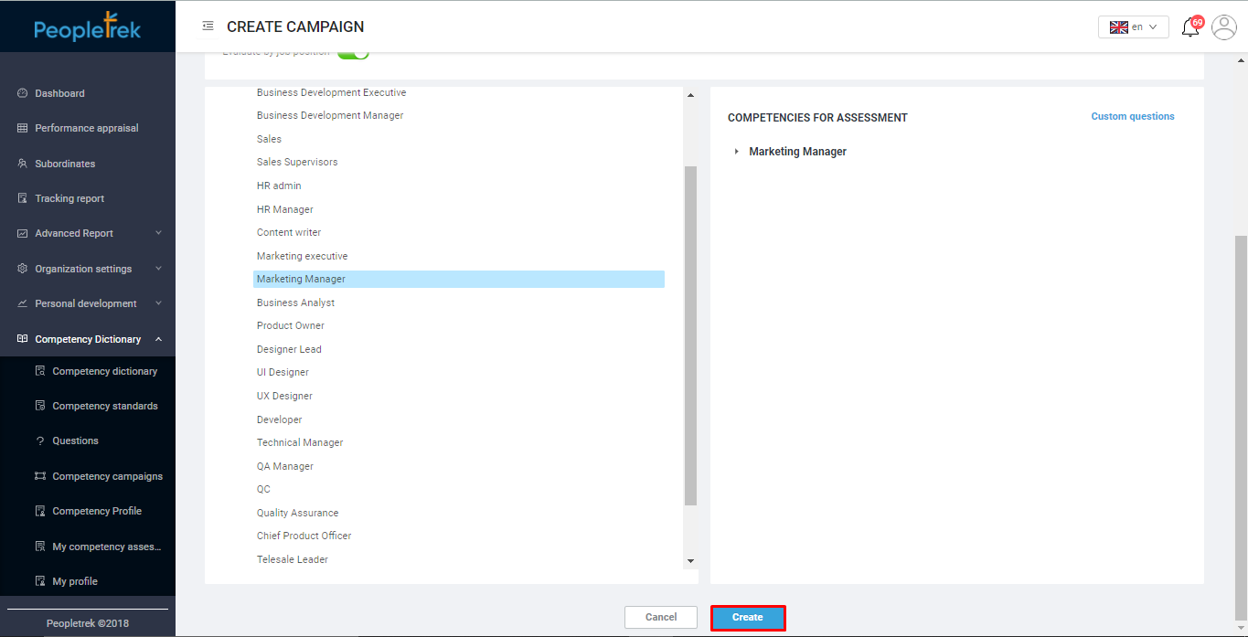 Create campaign with Question - PeopleTrek