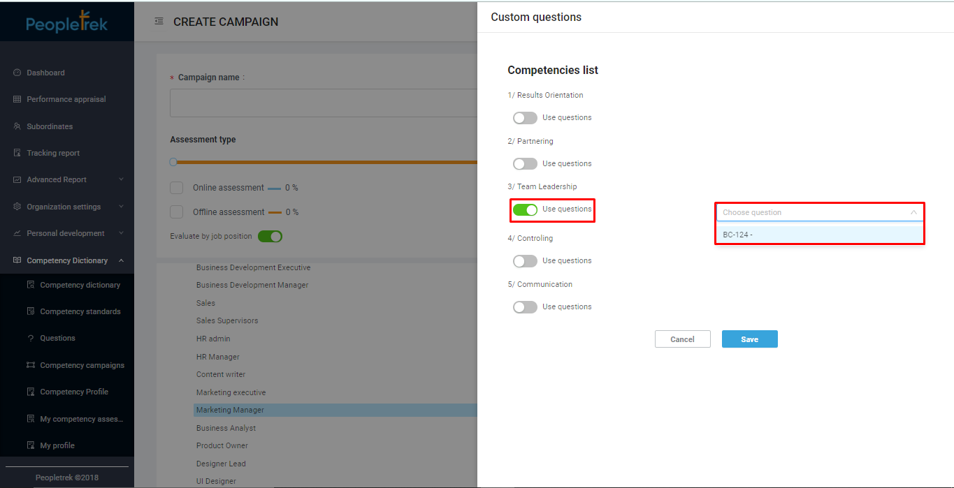 Create campaign with Question - PeopleTrek